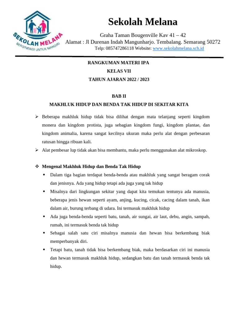 Rangkuman Materi Ipa Kelas 7 Bab Ii | PDF