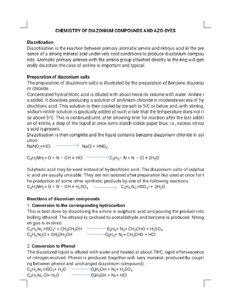 Chemistry of Diazonium Compounds and Azo - Phoenix | PDF