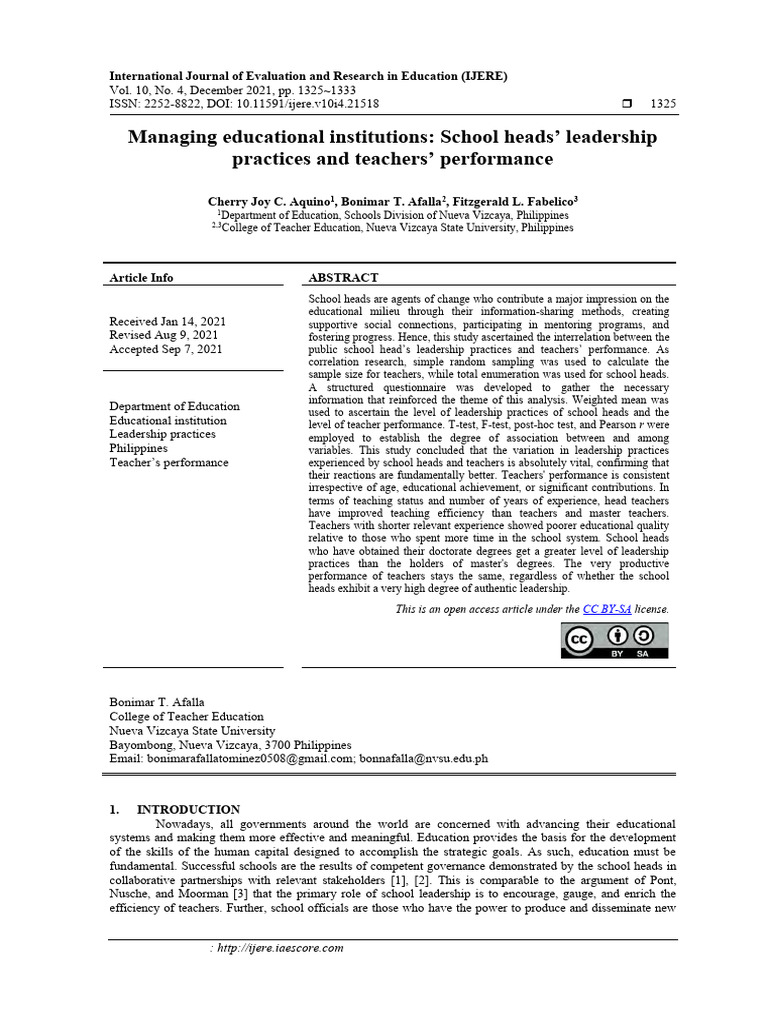 Managing Educational Institutions School Heads Leadership Pdf