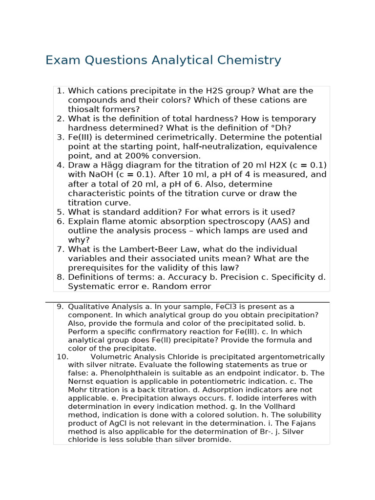 Exam Questions Analytical Chemistry | PDF