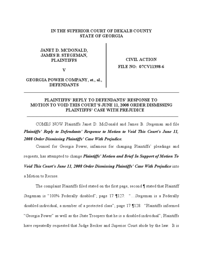 Reply To Motion To Void Order | PDF | Summary Judgment | Prejudice ...