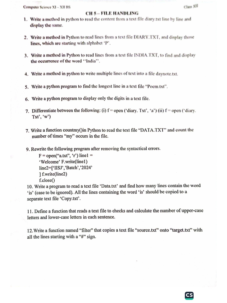 file handling worksheet 1 XII | PDF file handling worksheet 1 XII | PDF