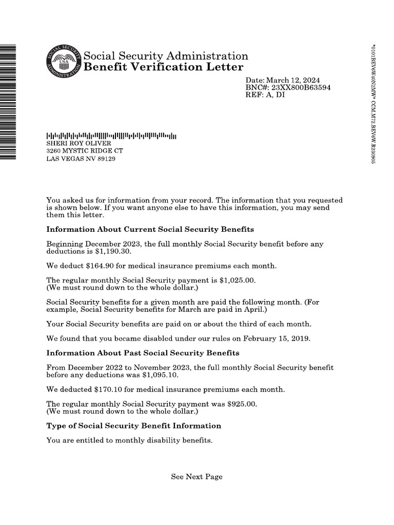 Benefit Verification Letter | PDF