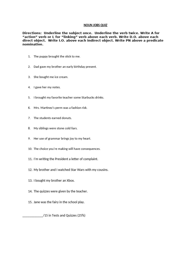 Noun Jobs Quiz | PDF