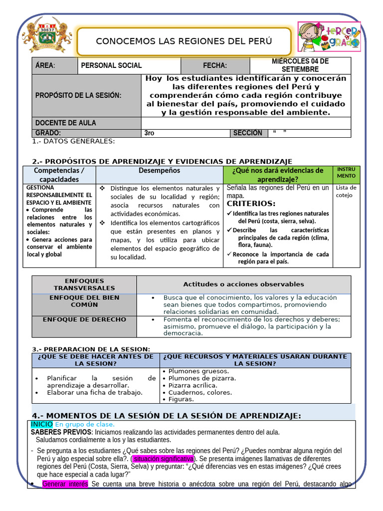 04-09 Sesion PS Conocemos Las Regiones | PDF