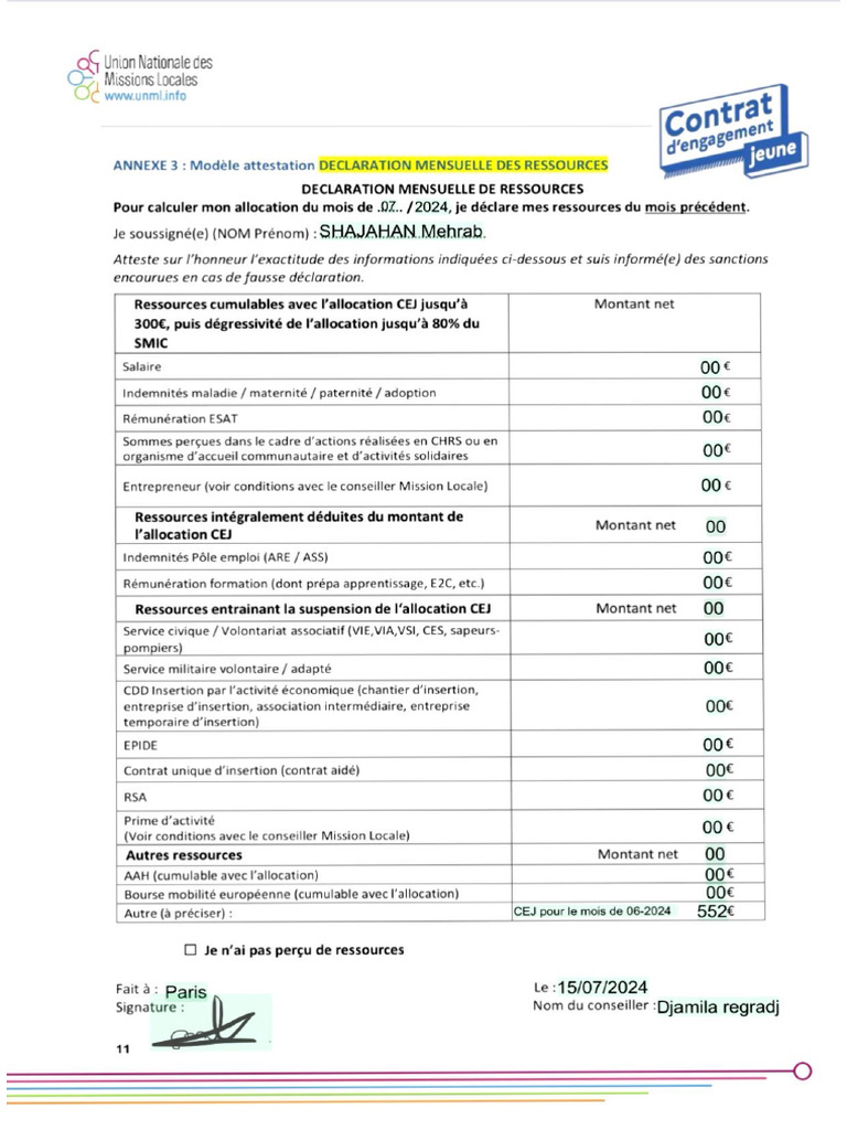 Declaration de Ressources 07-2024 | PDF