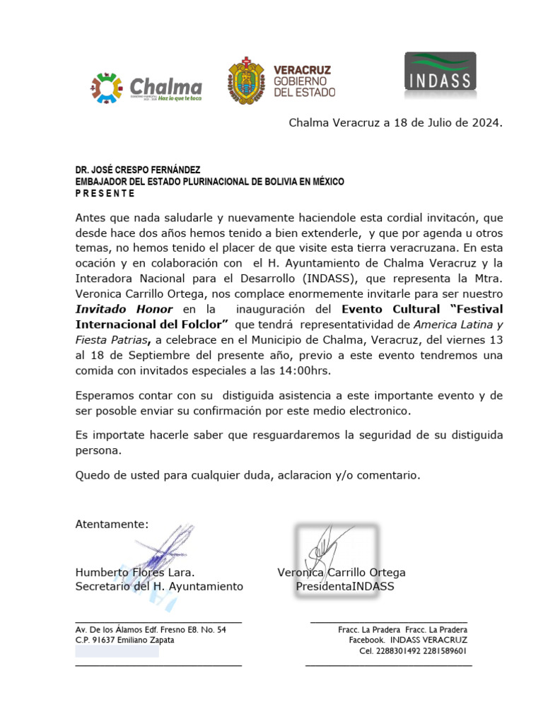 Invitación Excmo. Embajador José Crespo. Evento Cultural | PDF