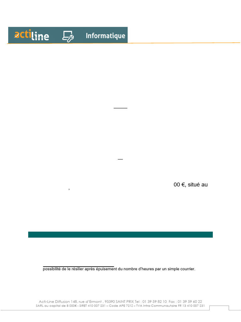 Contrat de Maintenance Actiline | PDF