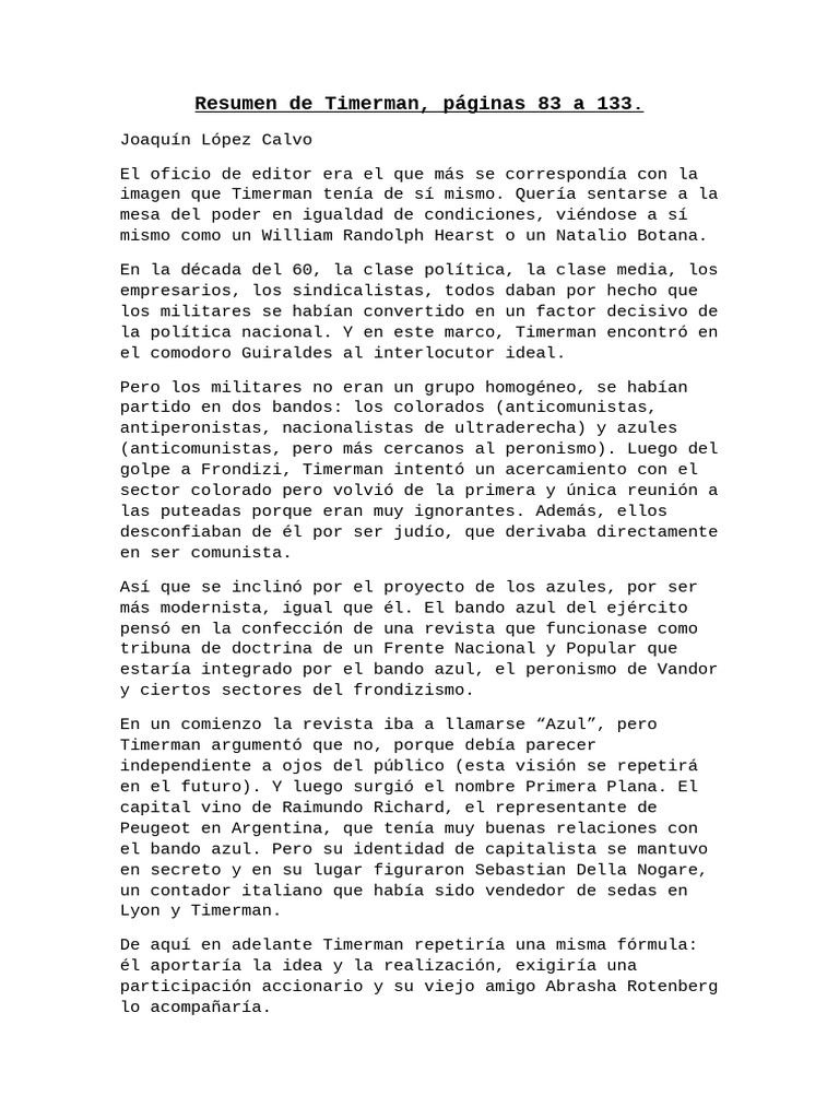 HISTM Resumen Parte Timerman | PDF