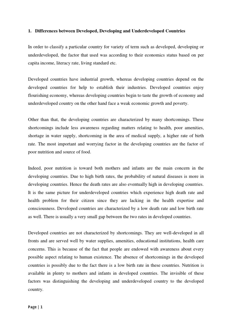 Differences Between Developed, Developing and Underdeveloped Countries ...