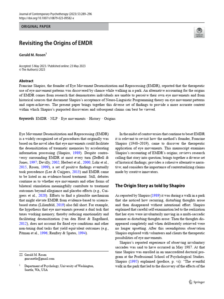 Revisiting The Origins of EMDR: Gerald M. Rosen | PDF