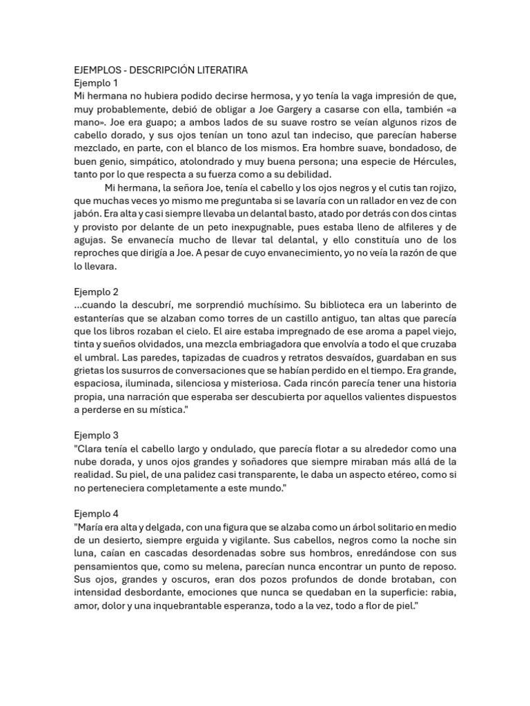 EJEMPLOS-Descripcion Literaria 2 | PDF