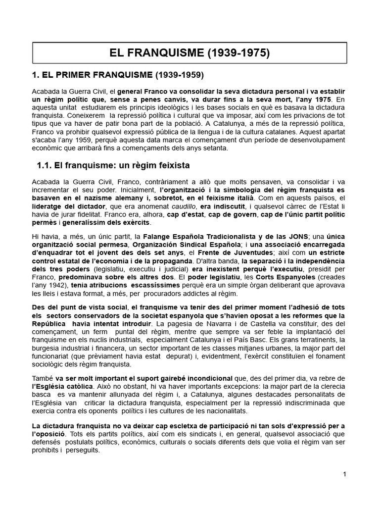 Apunts - 5 - Franquisme (1939-1975) | PDF