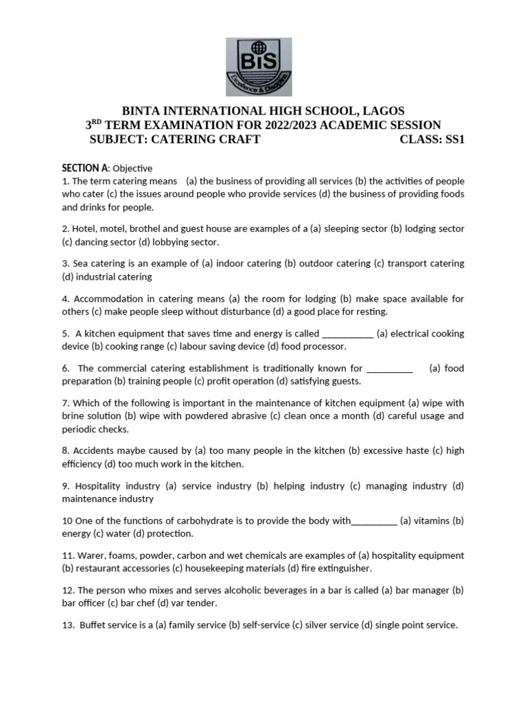 Catering Craft SS1 | PDF