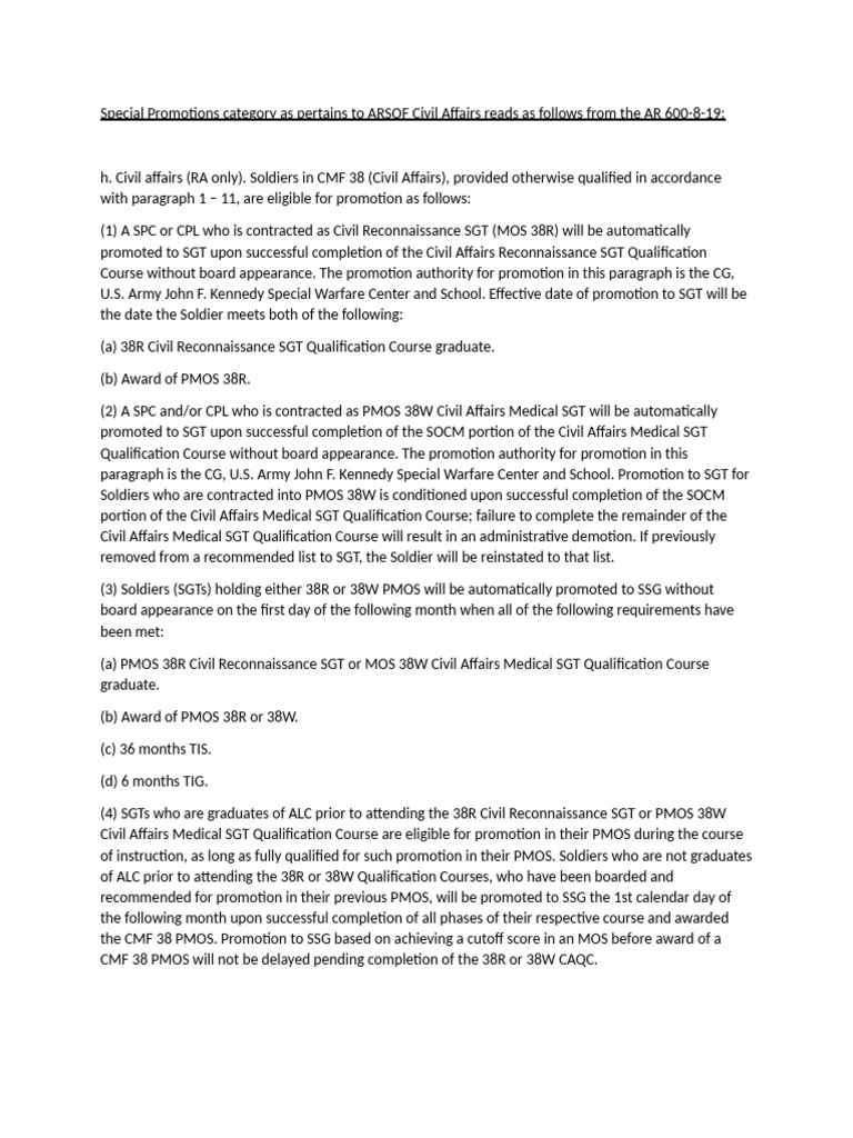 ARSOF Civil Affairs Accelerated Promotions Excerpt | PDF