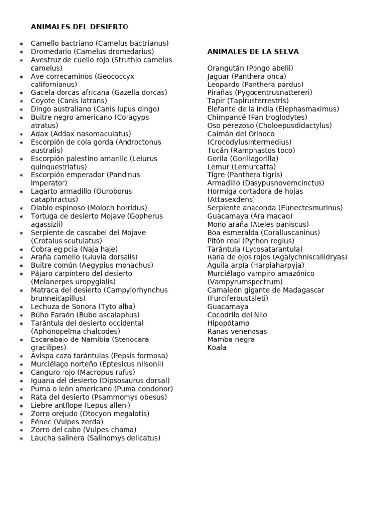 Animales Del Desierto Pdf