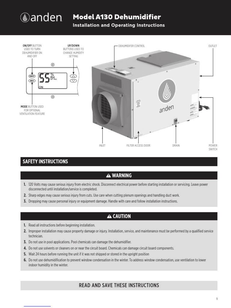 Anden A130 Dehumidifier | PDF