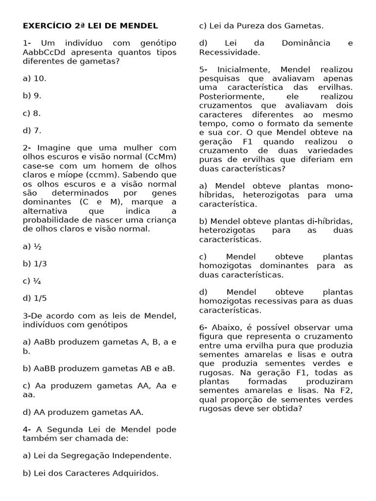 Exercício 2 Lei de Mendel | PDF