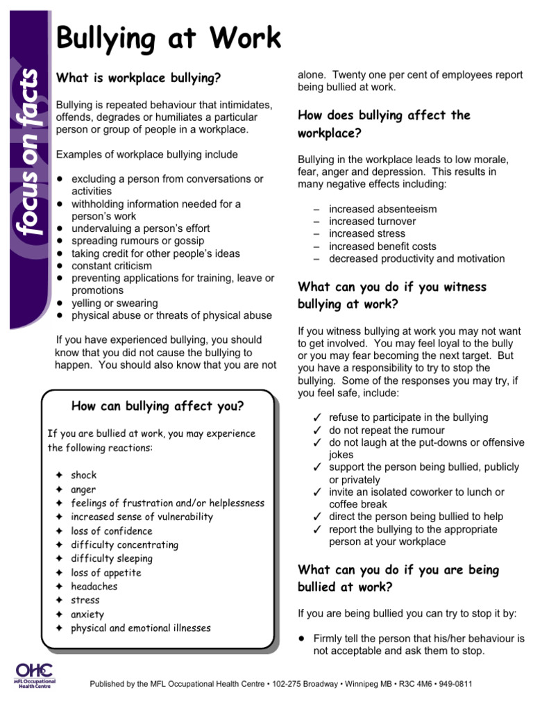 Bullying at Work-Fact Sheet | PDF | Bullying | Workplace Bullying