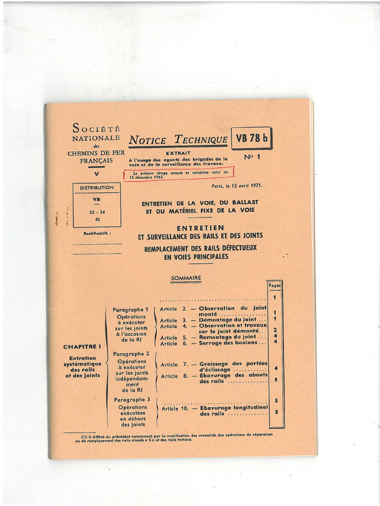 NT-VB 78b-1-Entretien Surveillance rails-SNCF-1971 | PDF
