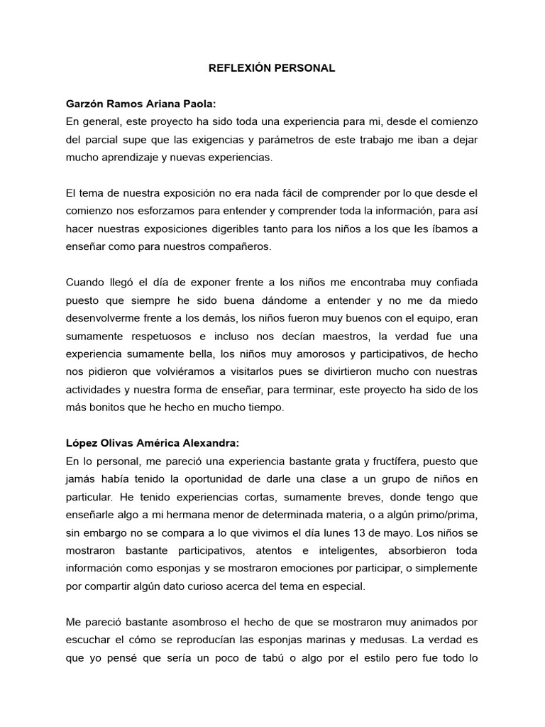 Reflexión Personal - Biología | PDF | Experiencia | Verdad