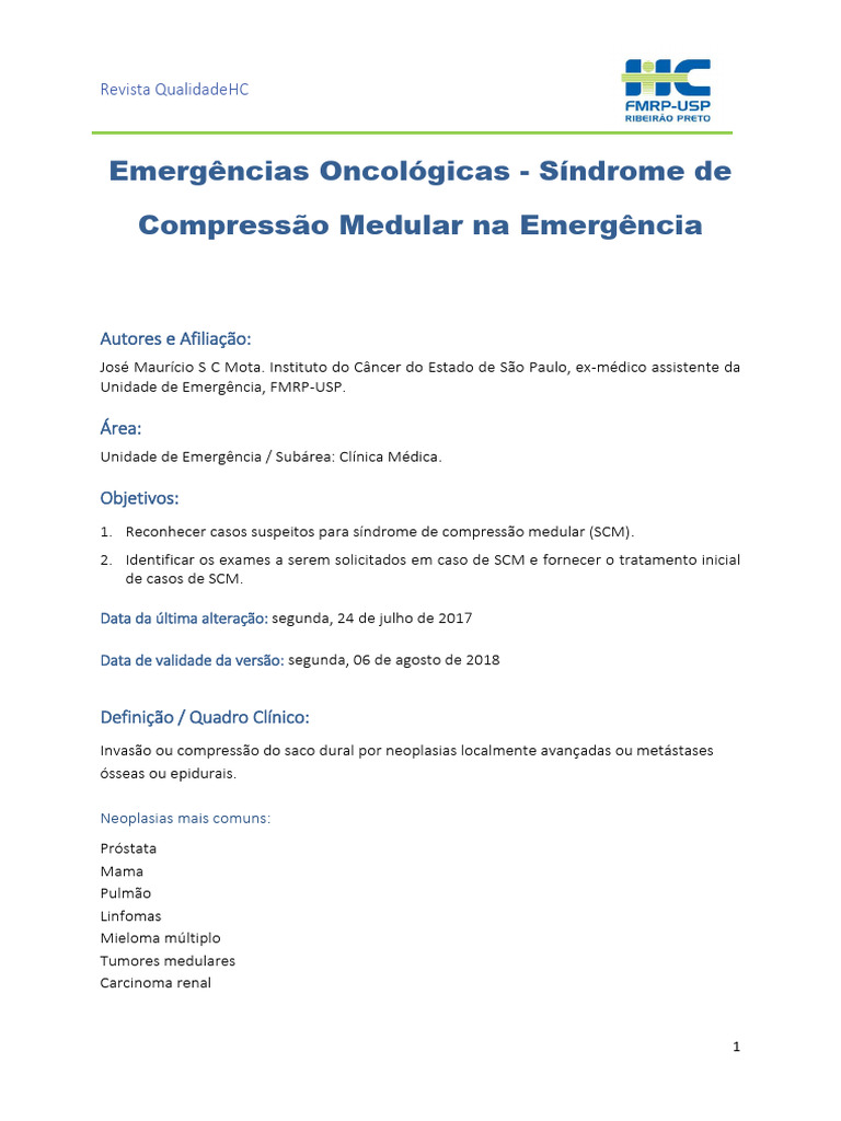 Emergência Neurológica - Compressão Medular | PDF
