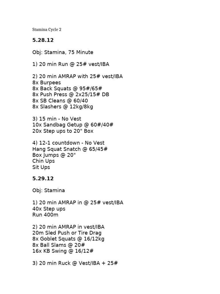 Stamina Cycle 2 | PDF