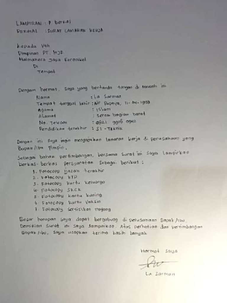 Surat Lamaran Kerja | PDF