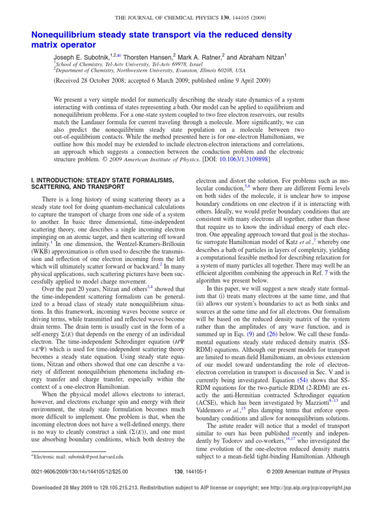 Joseph E. Subotnik Et Al - Nonequilibrium Steady State Transport Via ...