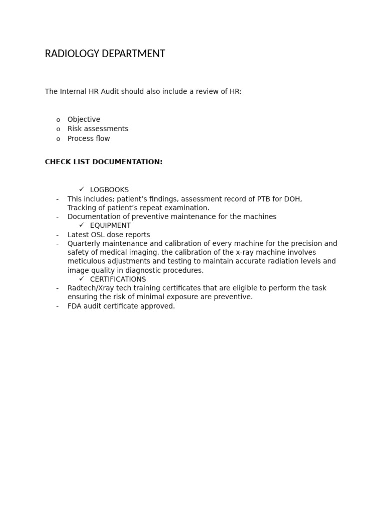 Checklist Objectives Xray | PDF