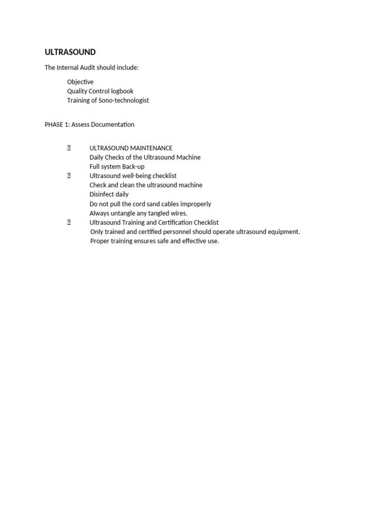 Ultrasound Checklist | PDF