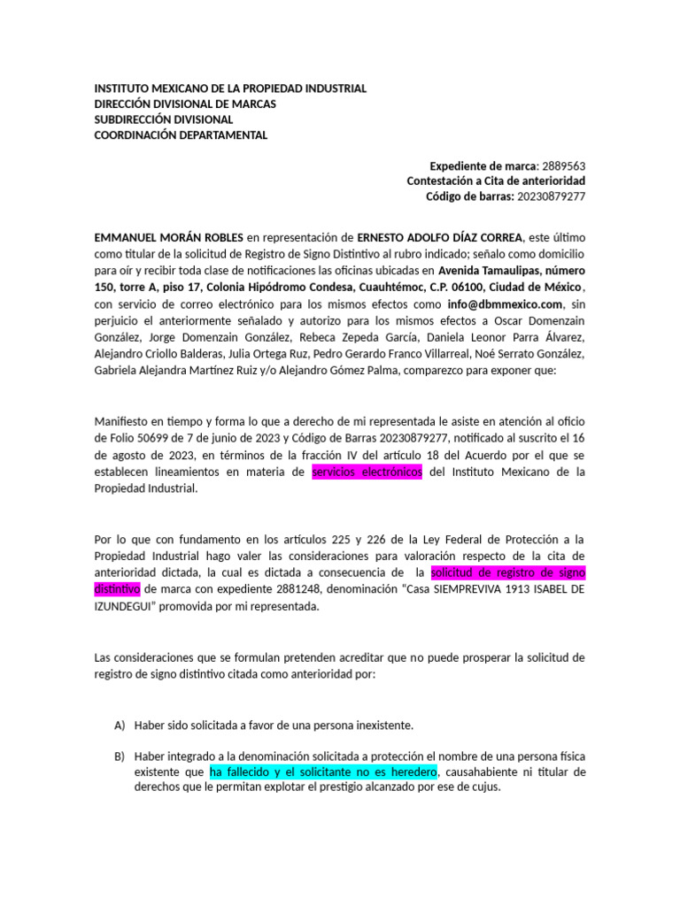 Contestacion Anterioridad | PDF