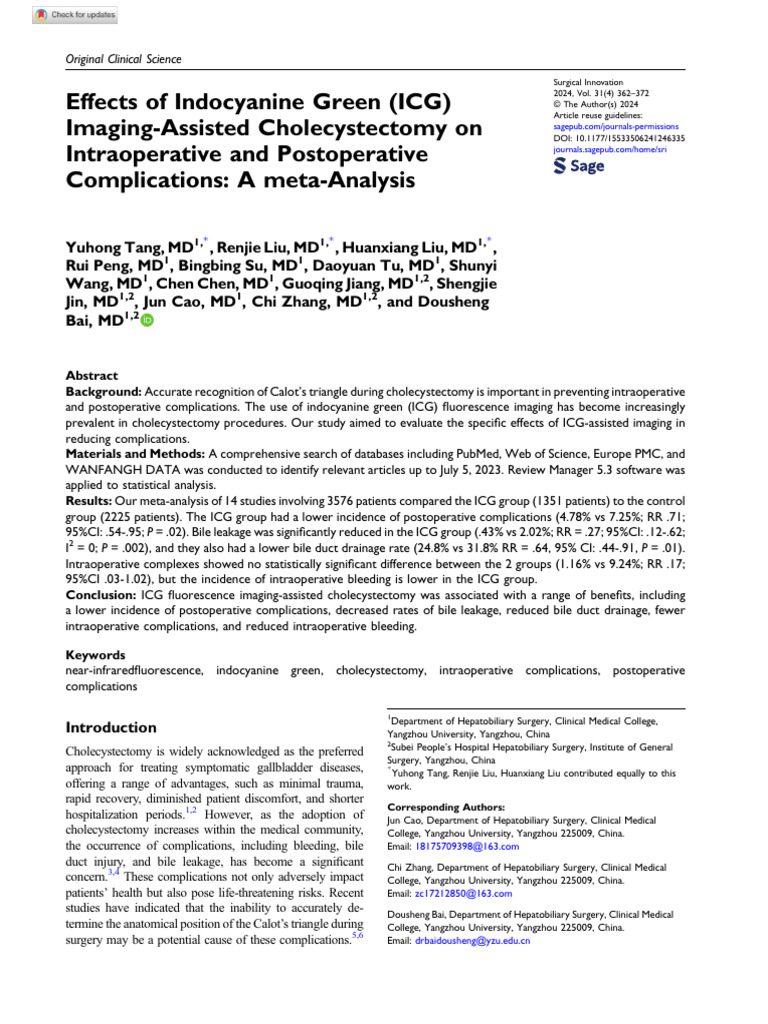 Tang Et Al 2024 Effects of Indocyanine Green (Icg) Imaging Assisted ...
