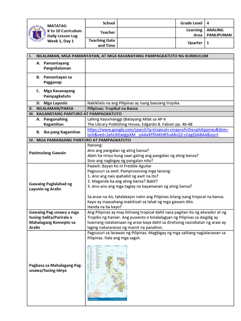 DLL Matatag AP_4_Q1_W1_Day 1 | PDF