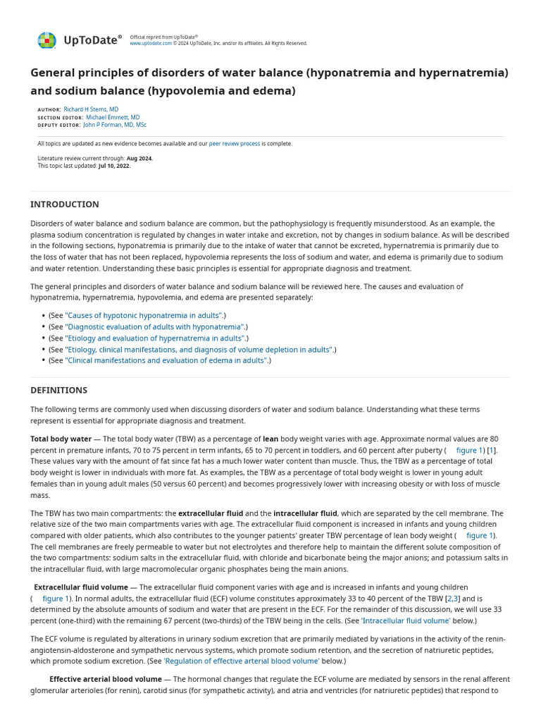 General Principles of Disorders of Water Balance (Hyponatremia and ...