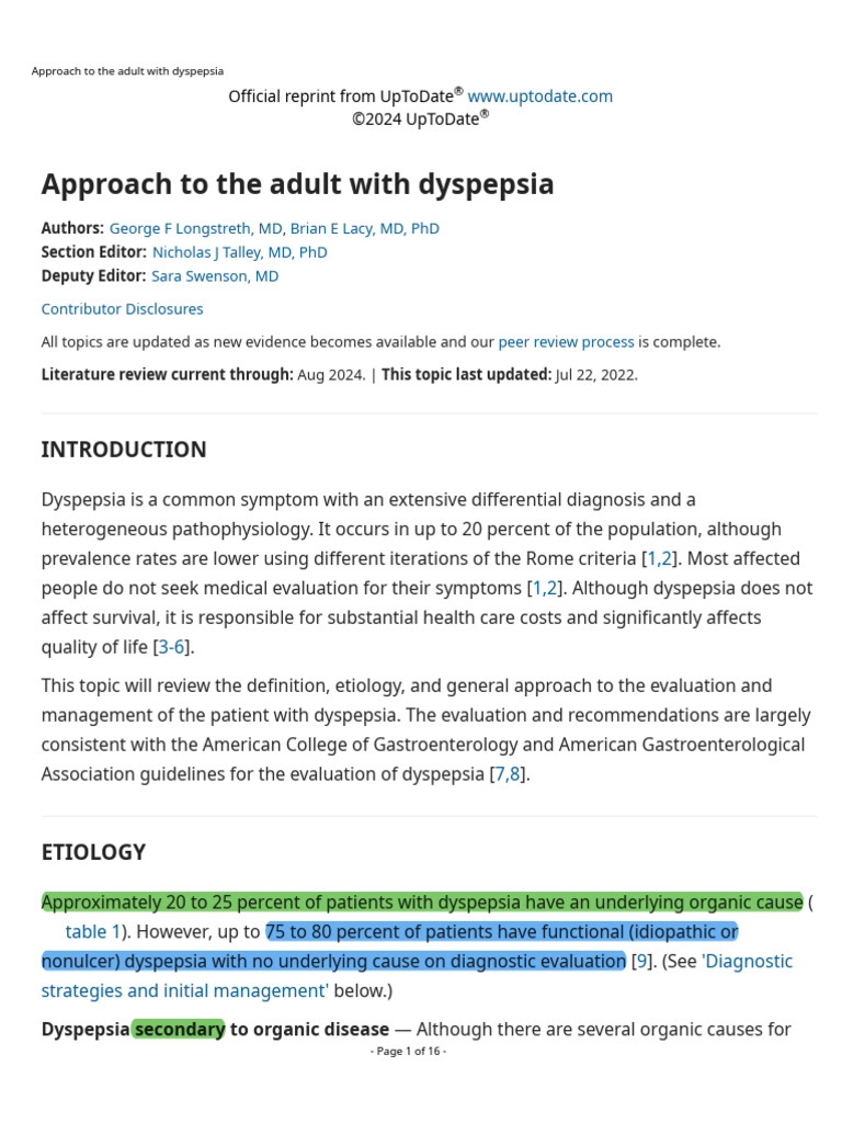 Approach To The Adult With Dyspepsia | PDF
