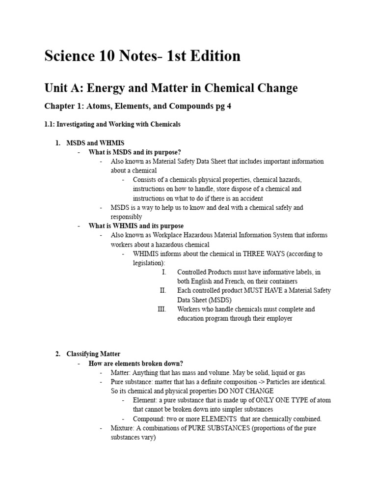 Science 10 Notes - 1st Edition | PDF