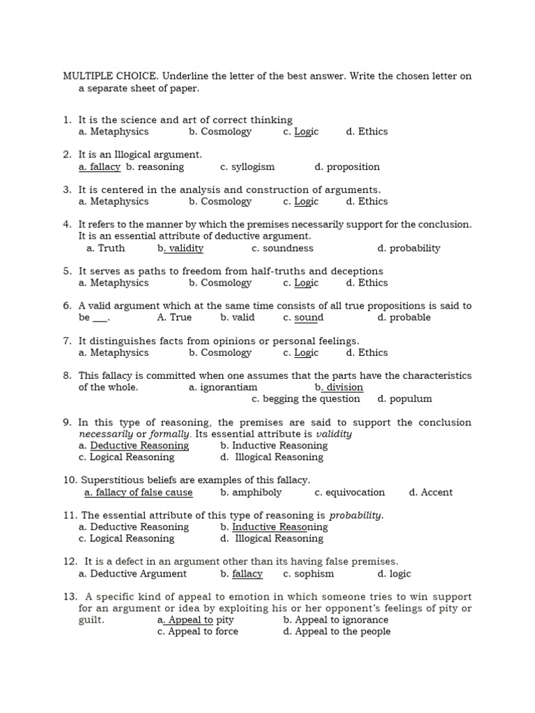 ANSWER KEY Q1 M3 PRE TEST | PDF