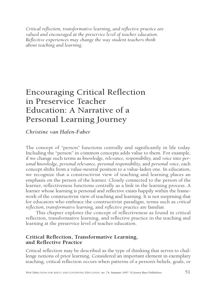 Encouraging Reflection in Preservice Teacher Education by Narratives | PDF