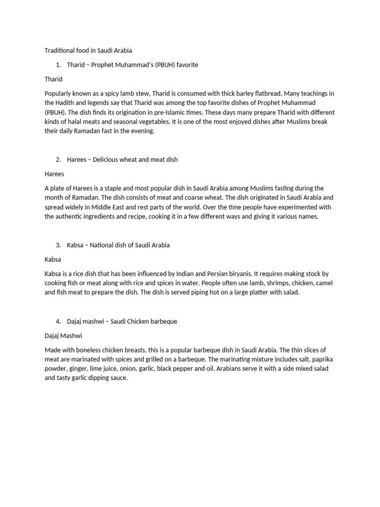Traditional Food in Saudi Arabia | PDF