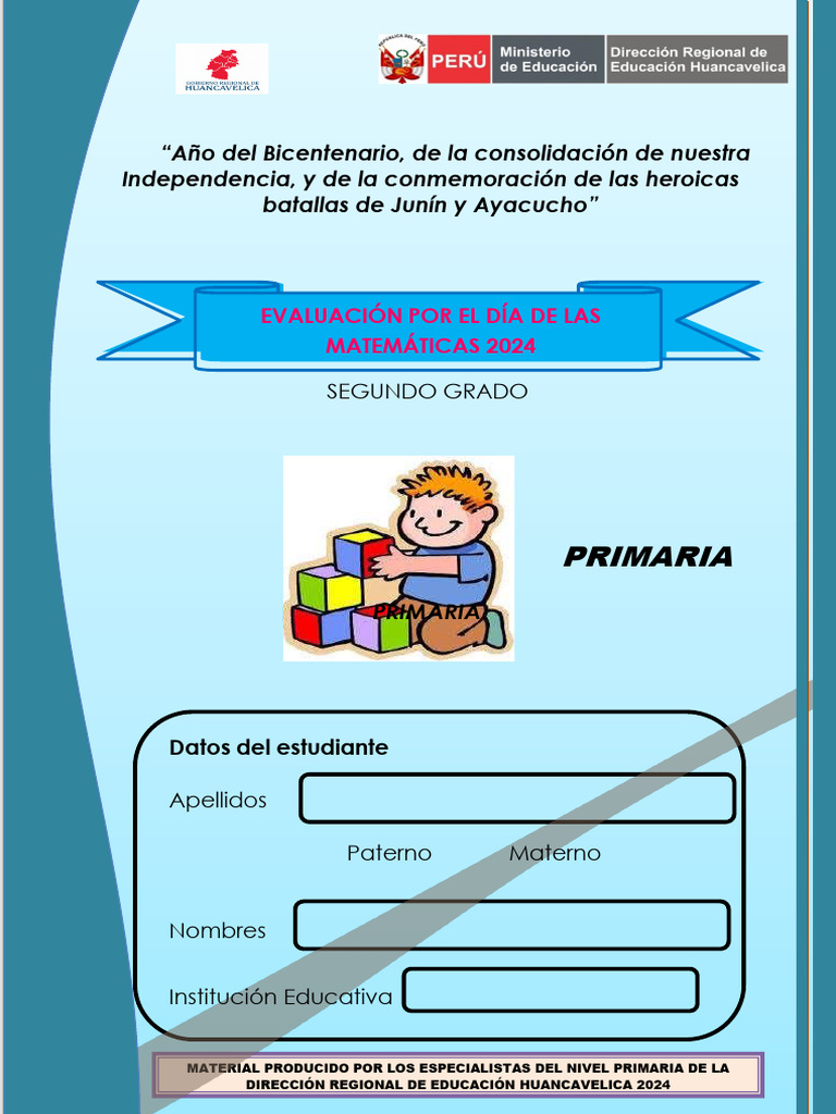 Prueba Escrita De Matemática 2do Grado Primaria 2024 Día Escolar De Las 8416