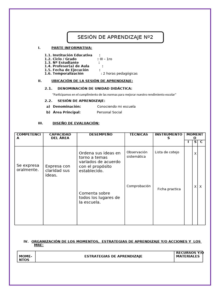 sesion conociendo mi escuela | PDF