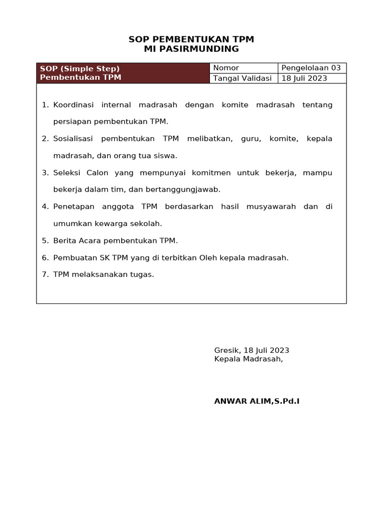 Sop Pembentukan TPM | PDF