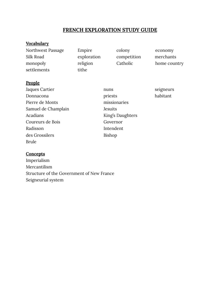 French Exploration Study Guide - Sargent | PDF
