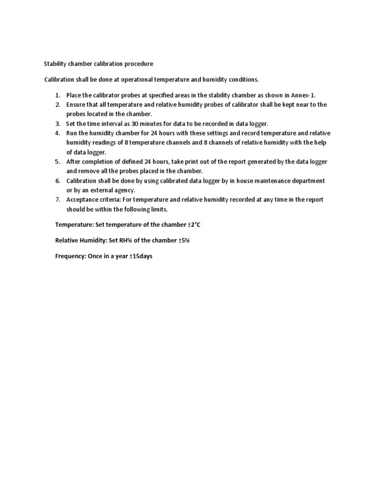 Stability Chamber Calibration Procedure | PDF | Relative Humidity ...