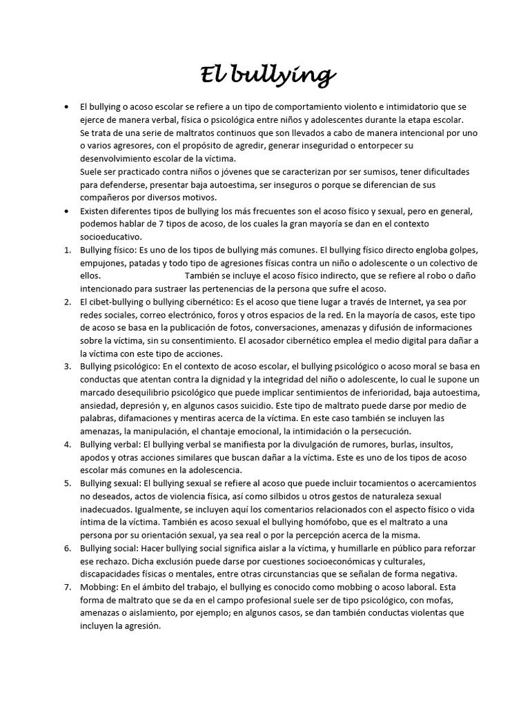 El Bullying Tutoria | PDF | Abuso infantil | Estilo de vida