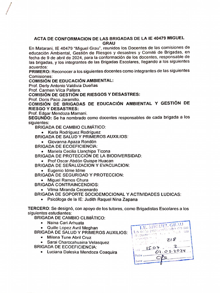 Acta Conformación de Brigadas 2024 | PDF