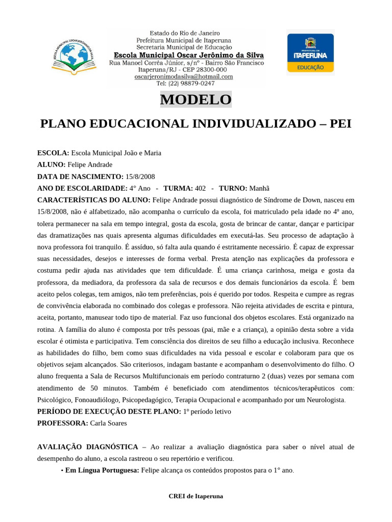 MODELO PEI - E.F. | PDF