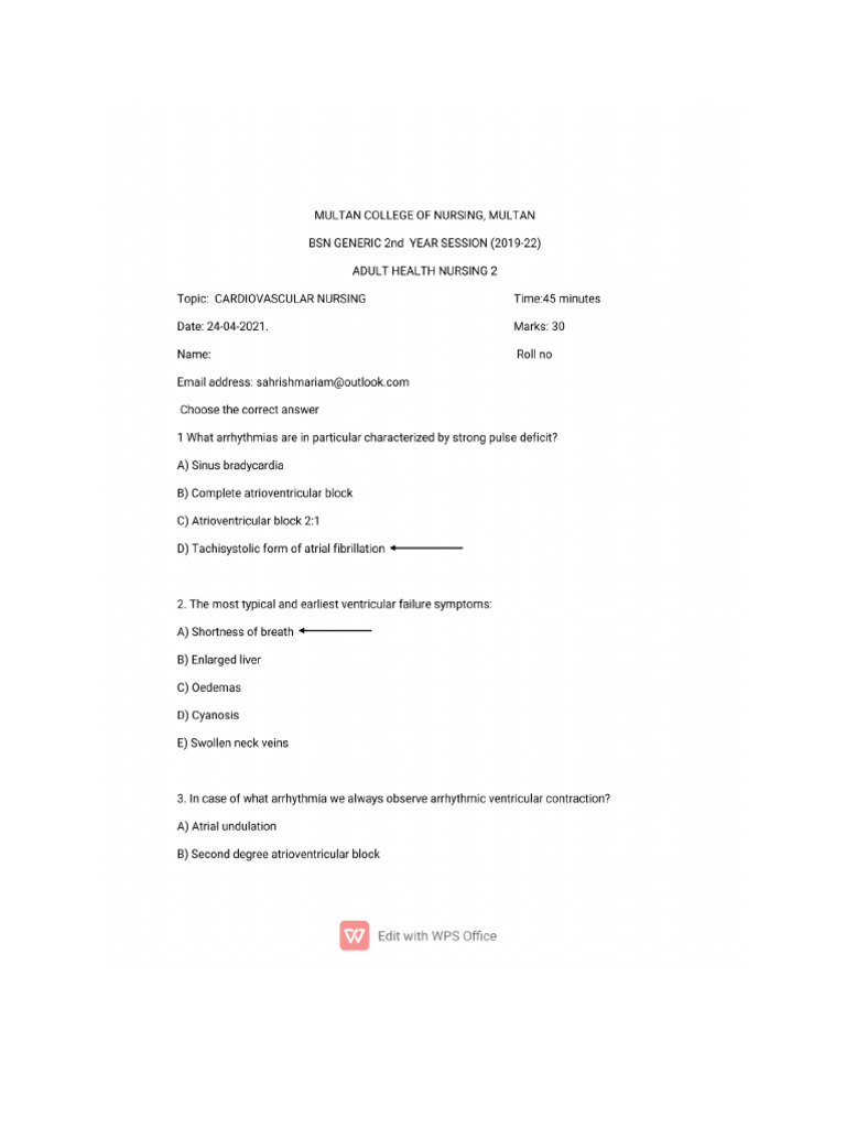 CVS MCQ With KEY | PDF