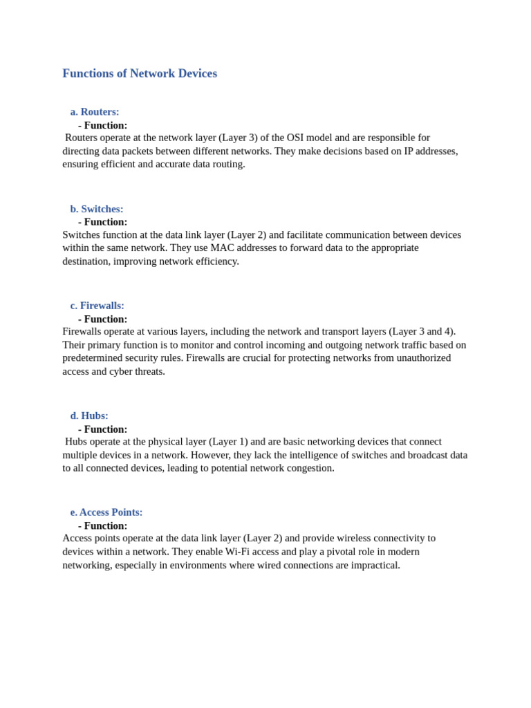 Functions of Network Devices Explained | PDF | Computer Network | Network Switch